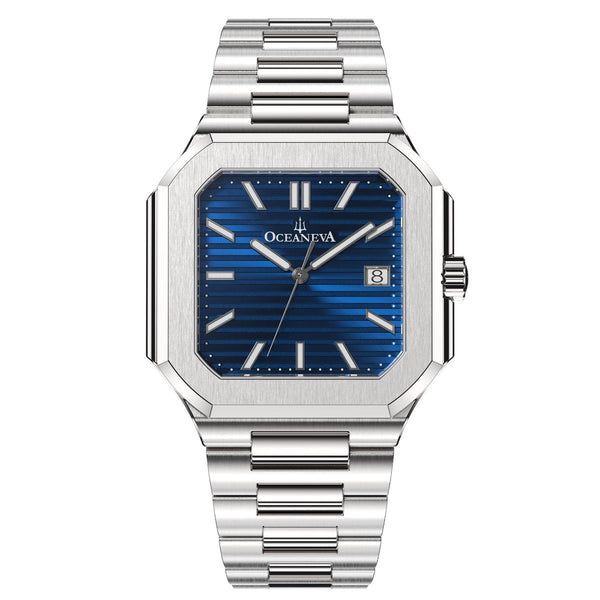 Square Watch Steel | Oceaneva Thin Watch in Blue